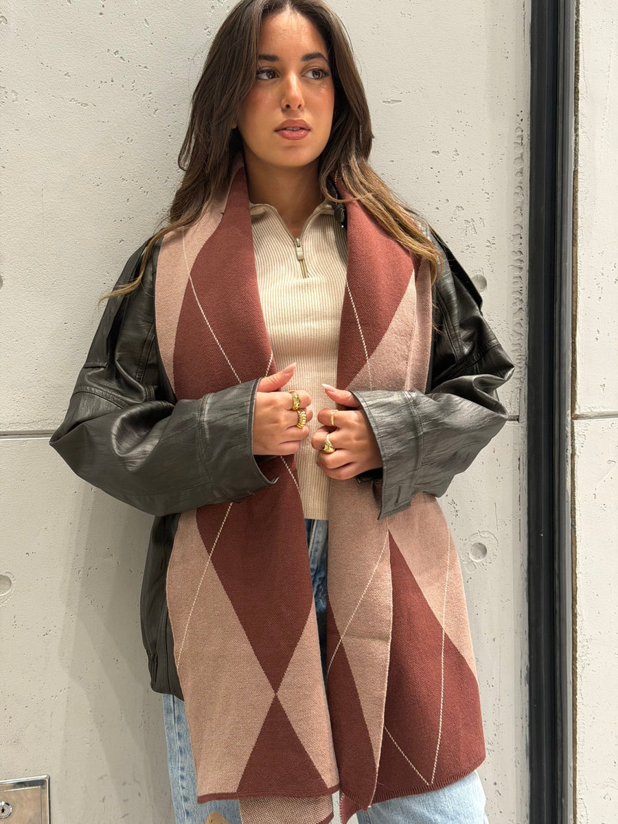 Brown X Cafe Argyle Knit Scarf – Mii